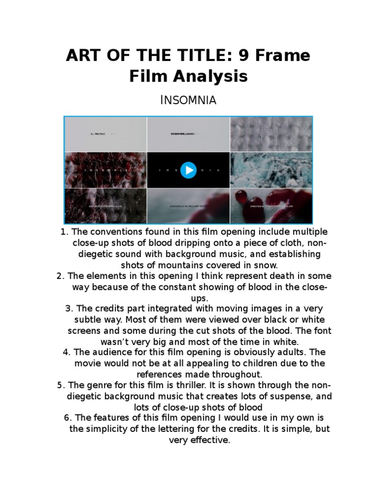 Art of The Title: 9 Frame Film Analysis: Nsomnia | PDF | Film Theory ...