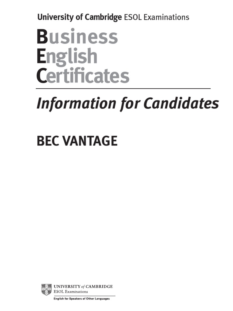 BEC TEST VANTAGE - Information For Candidates | PDF | Business