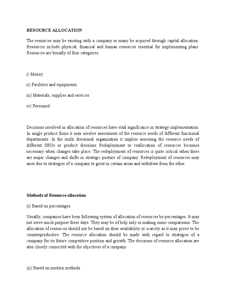 Resource Allocation | PDF | Strategic Management | Resource