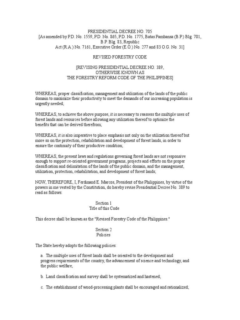 Presidential Decree No 705 | Logging | Forests