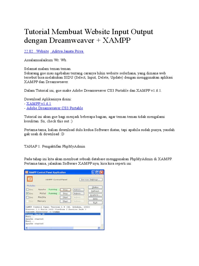 Tutorial Membuat Website Input Output Dengan Dreamweaver | PDF