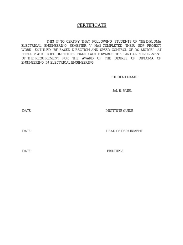Diploma Certificate for Project Completion | PDF