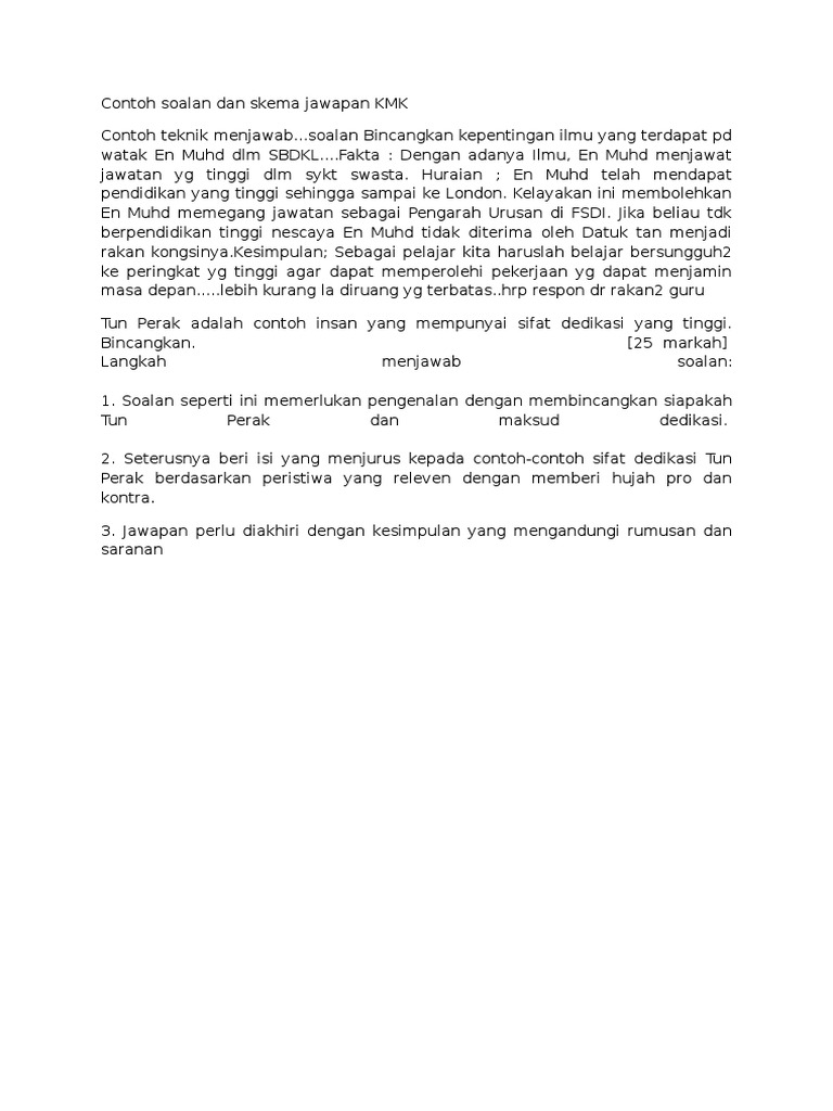 Contoh Soalan Dan Skema Jawapan KMK | PDF