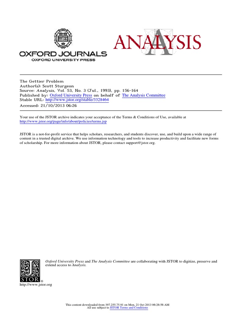 Scott Sturgeon, The Gettier Problem | PDF | Theory Of Justification ...