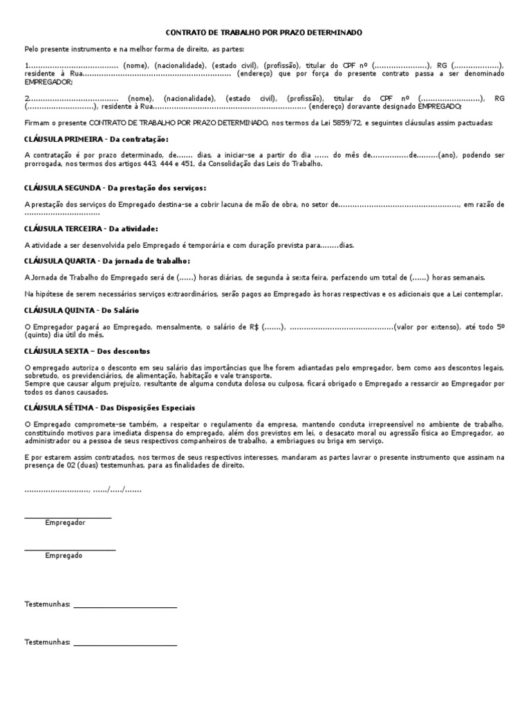 Contrato de Trabalho Por Prazo Determinado | PDF