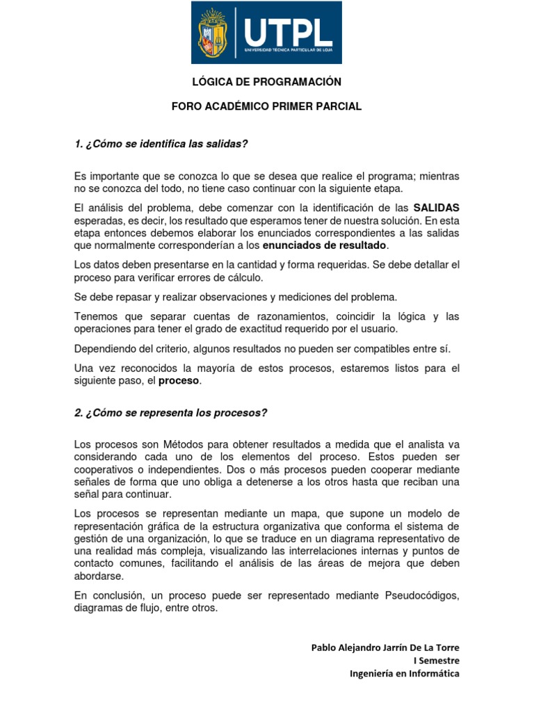 Foro 1 Lógica de Programación | PDF | Cálculo | Programación de ...