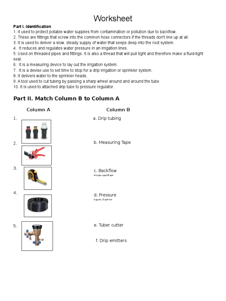 Worksheet: Part II. Match Column B To Column A | PDF