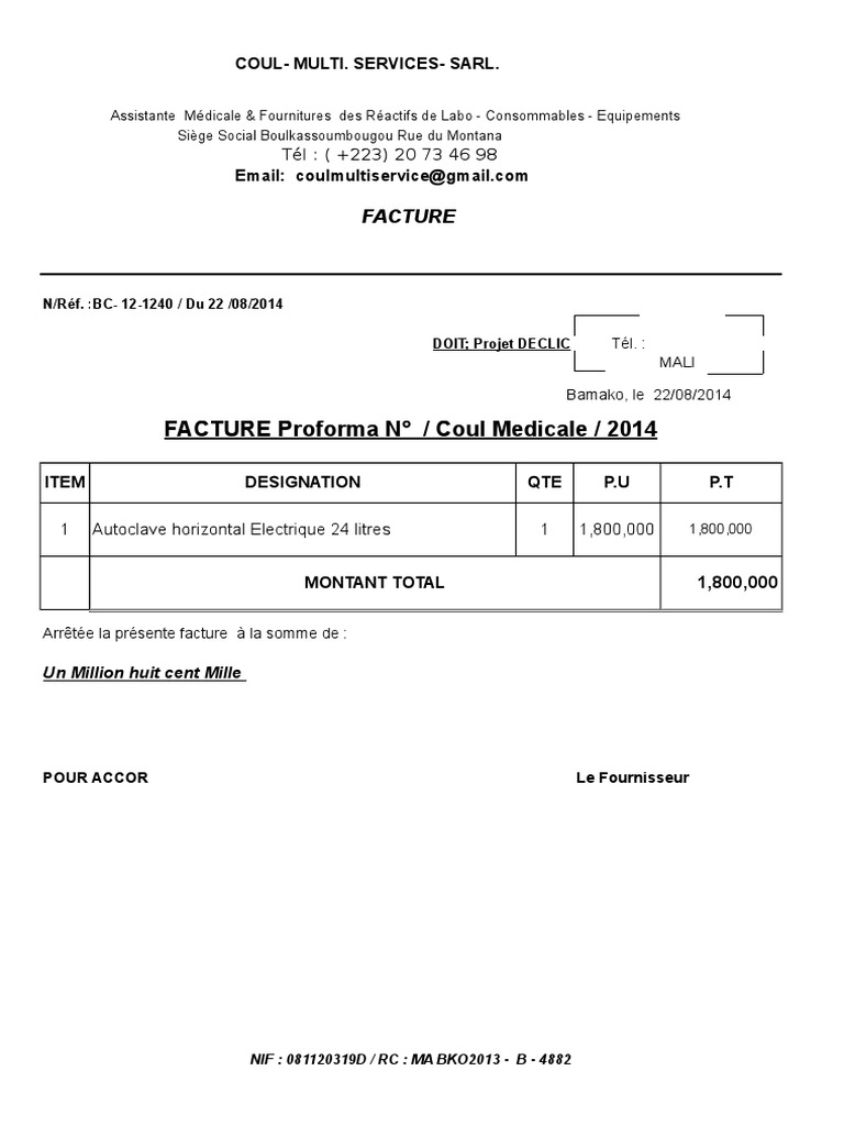 Coul Medicale FACTURE Marie Stopes International | PDF
