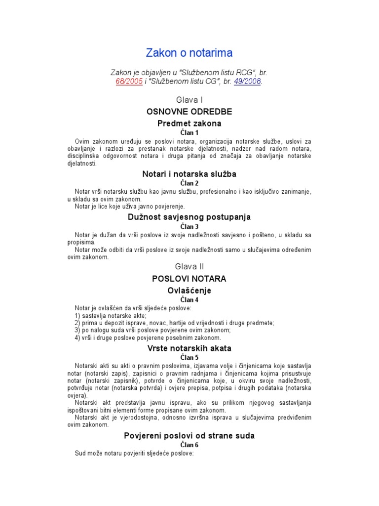 Zakon o Notarima | PDF