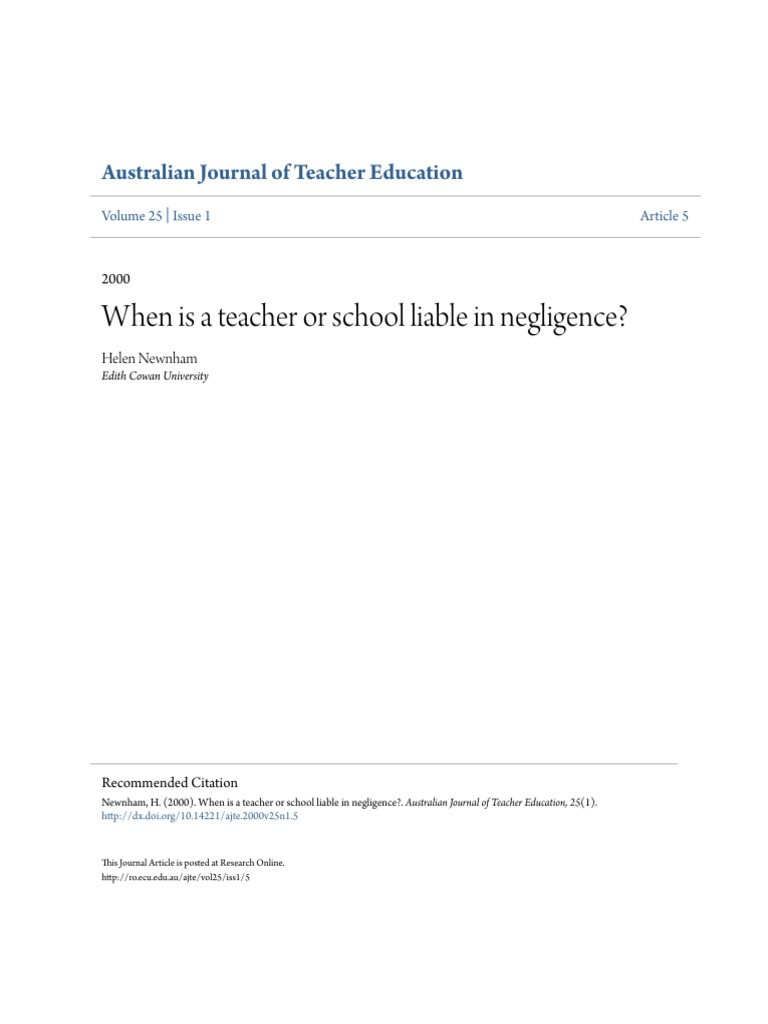 Teacher Liability in Negligence Cases | PDF | Duty Of Care | Negligence