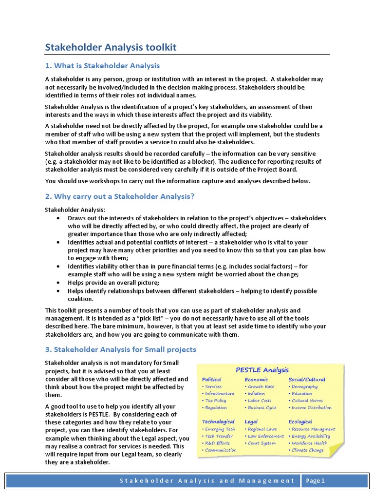 Stakeholder Analysis Toolkit Guide | PDF | Stakeholder (Corporate) | Risk