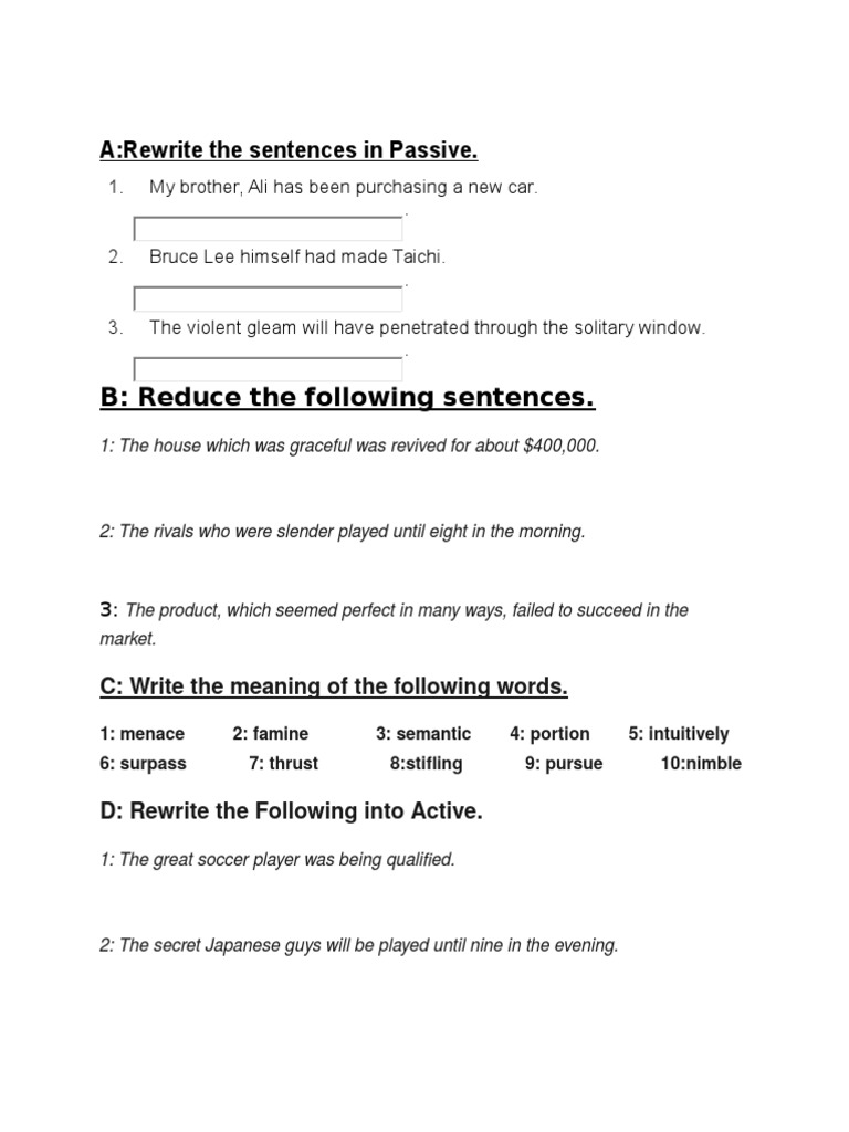 B: Reduce The Following Sentences | PDF