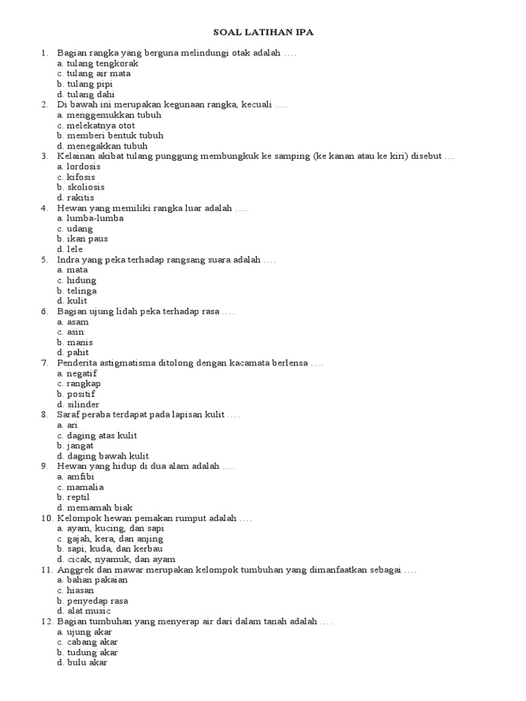 Soal Latihan Ipa Kelas 4 | PDF | Kajian Bahasa Asing | Sains & Matematika