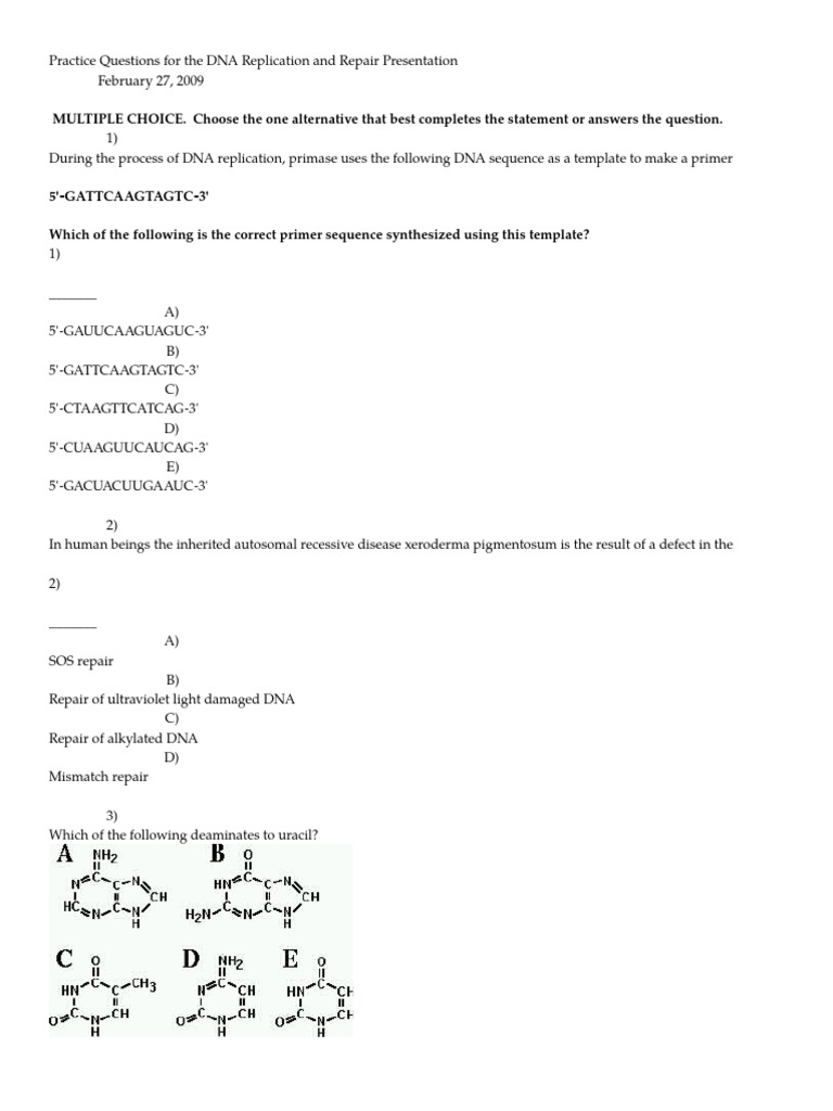 Practice Questions For Dna Replication and Repair | PDF | Dna ...