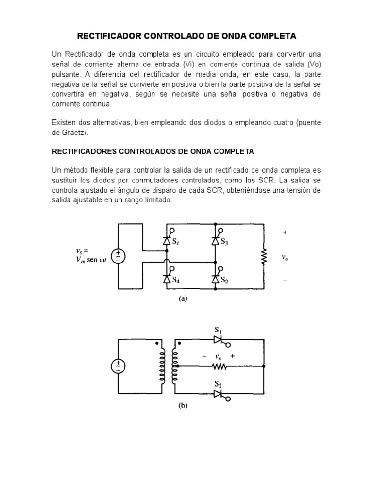 Rectificador Controlado de Onda Completa | PDF | Rectificador | Corriente eléctrica
