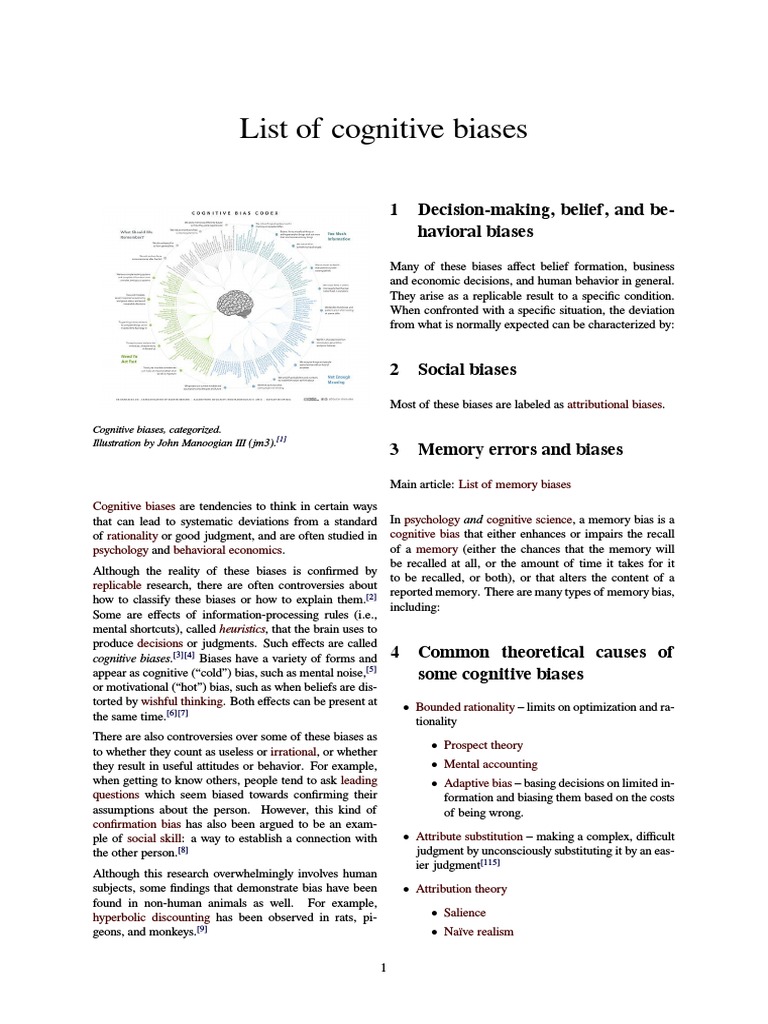 List of Cognitive Biases - Wikipedia PDF | PDF | Neuropsychological ...