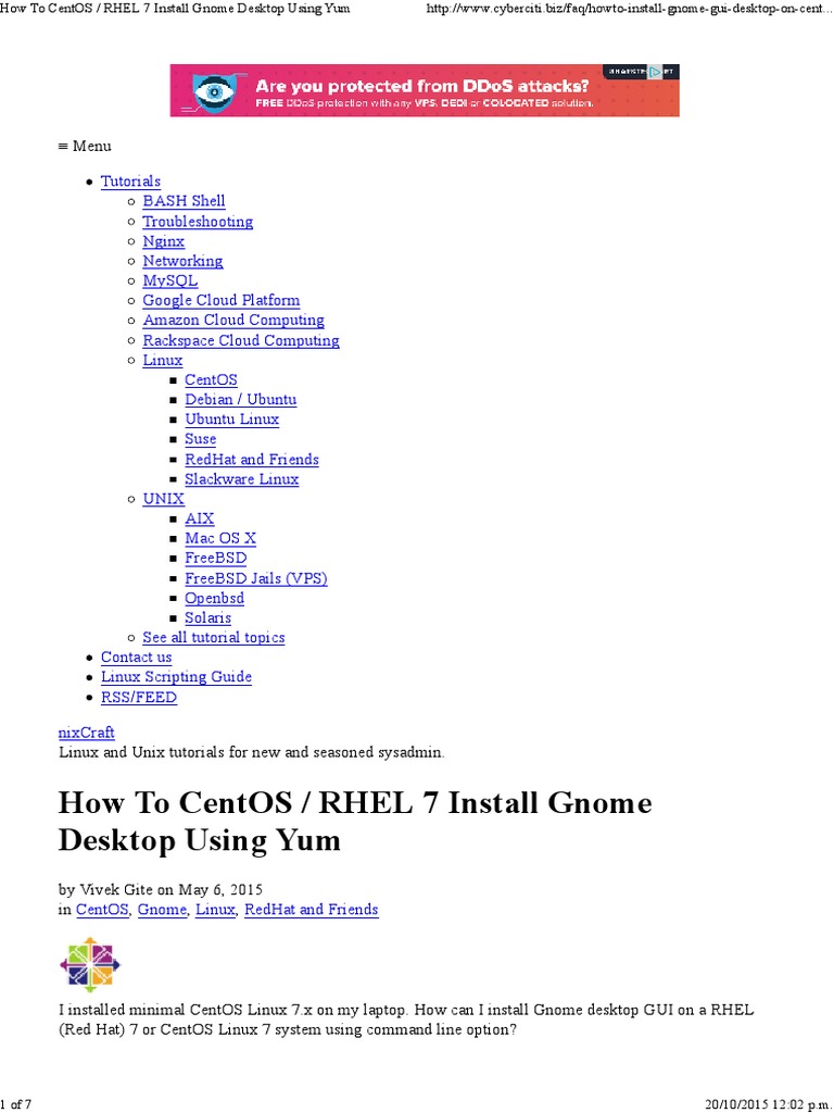 How To CentOS - RHEL 7 Install Gnome Desktop Using Yum | PDF | Linux ...