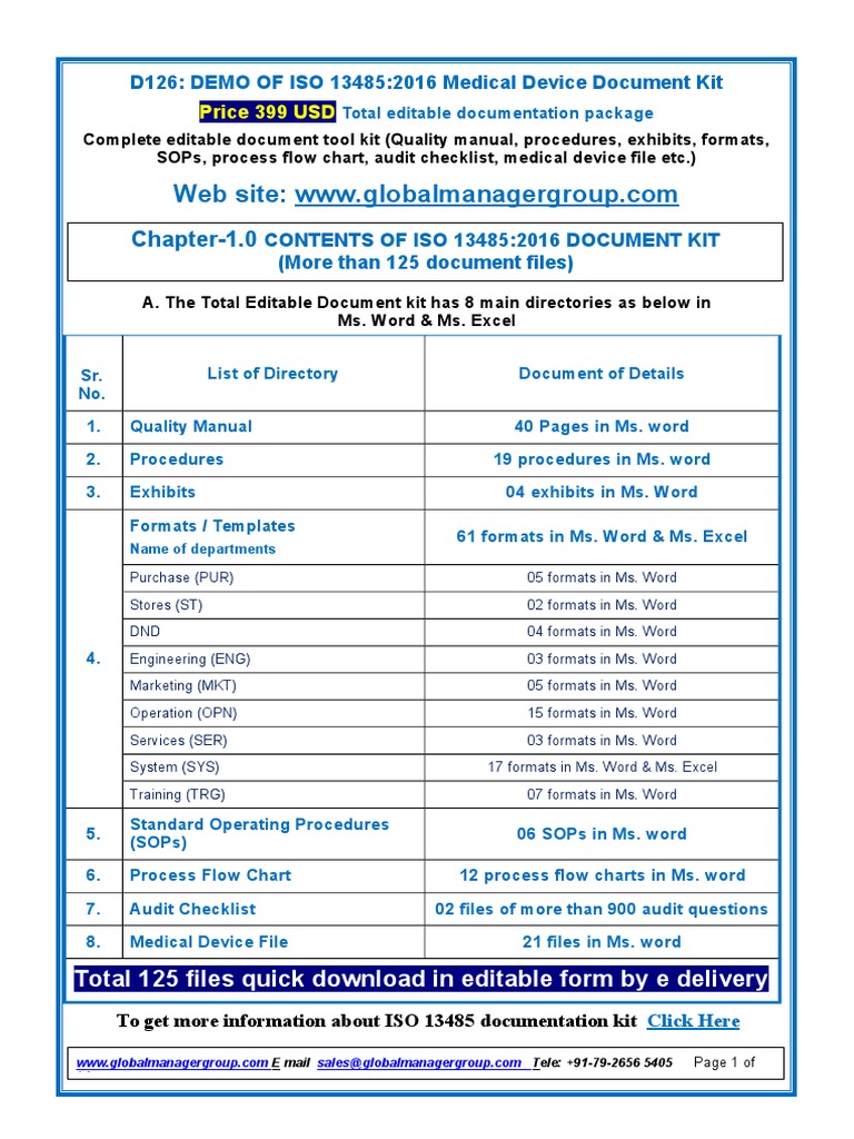 ISO 13485 2016 Documentation Manual Clause Wise Requirements | PDF ...