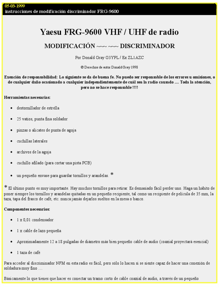 Yaesu FRG-9600 | PDF | Antena (Radio) | Modulación de frecuencia