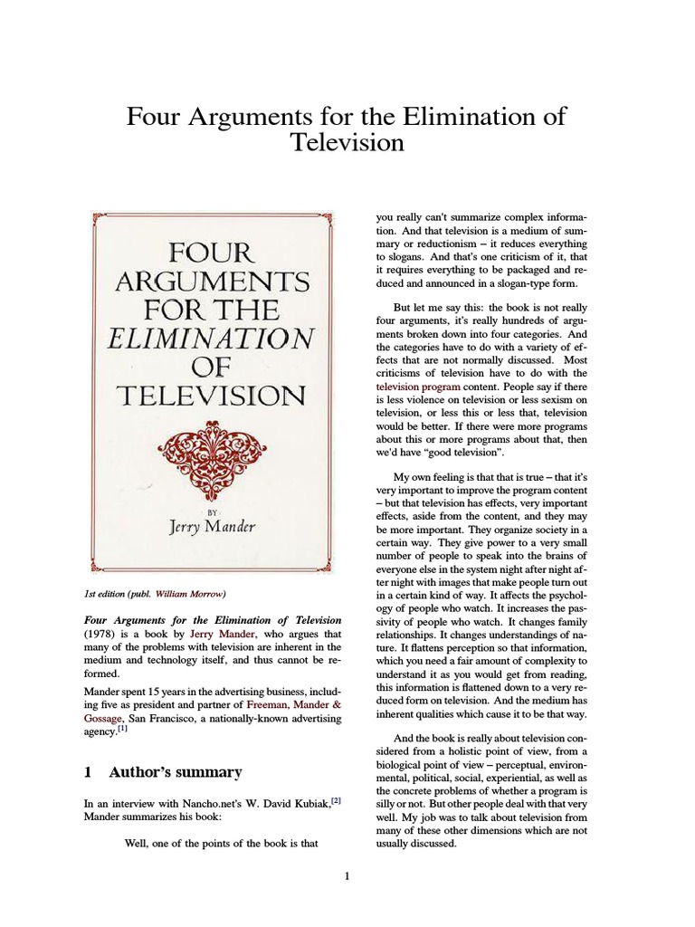 Four Arguments For The Elimination of Television - Wikipedia PDF | PDF ...