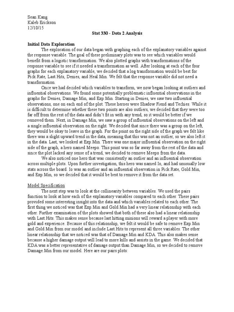 Stat 330 - Dota 2 Analysis Initial Data Exploration | PDF | P Value | Errors And Residuals