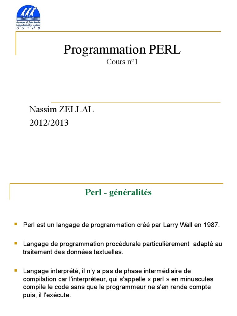 Cours 1 Perl | PDF | Perl (langage) | Langage de script