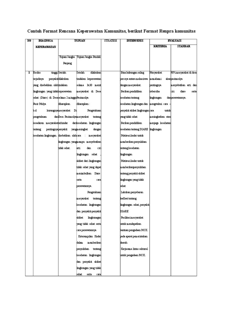 Contoh Format Rencana Keperawatan Komunitas | PDF