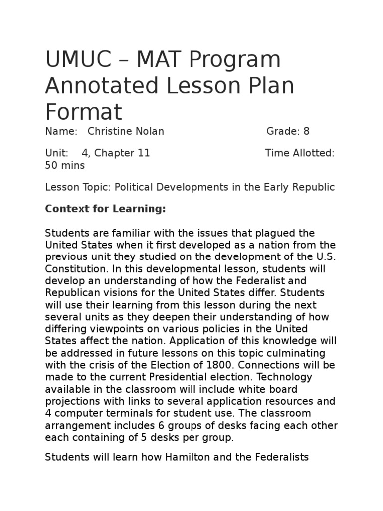 Lesson Plan Political Developments in Early Republic | PDF | Classroom ...