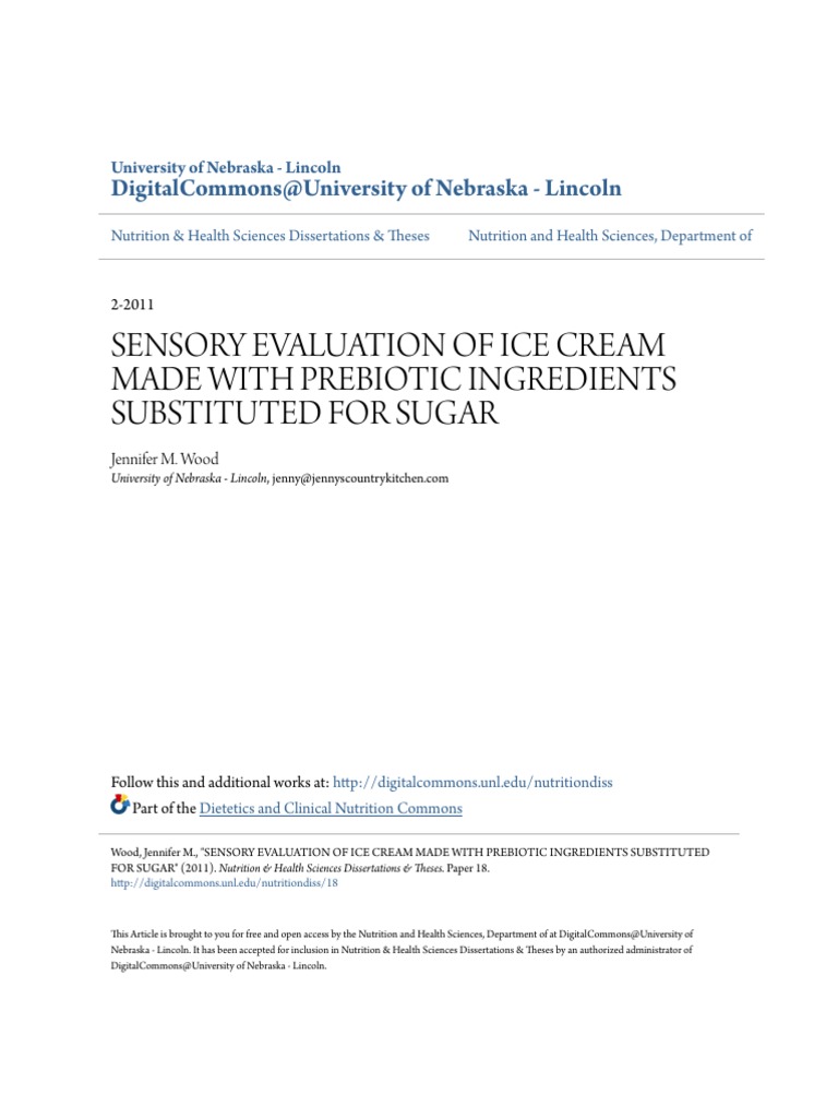 Sensory Evaluation of Ice Cream Made With Prebiotic Ingredients S 2016 ...