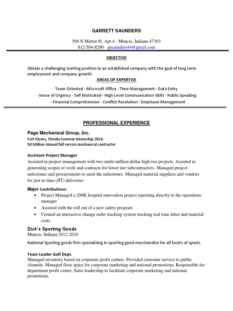 Garrett Saunders Resume | PDF | Employment | Marketing