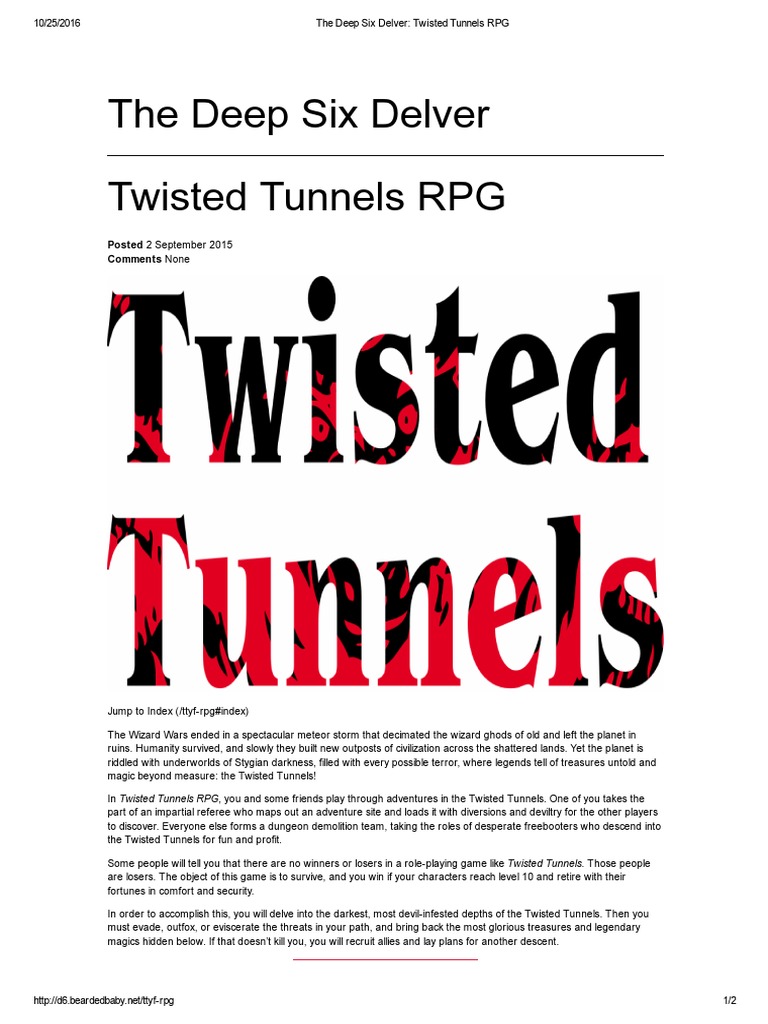 The Deep Six Delver - Twisted Tunnels RPG | PDF | Role Playing Games ...