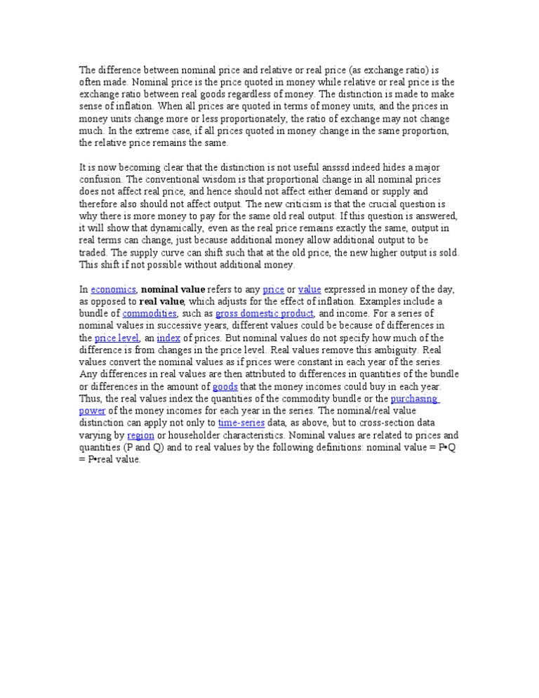 Nominal vs Real Price Explained | PDF | Real Versus Nominal Value ...