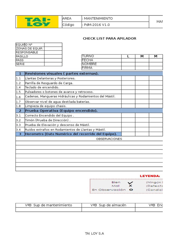 CheckList Maquinas | PDF