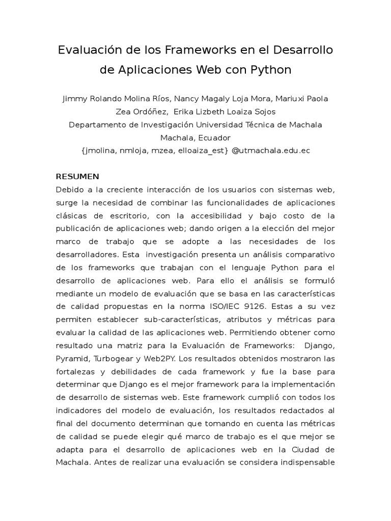 Evaluación de Los Frameworks en El Desarrollo de Aplicaciones Web Con Python | PDF | Marco de ...