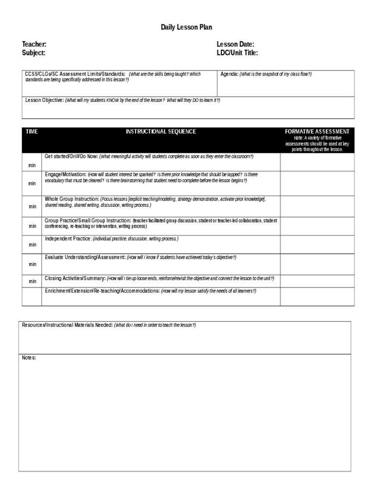 Daily Lesson Plan Teacher: Lesson Date: Subject: LDC/Unit Title | PDF