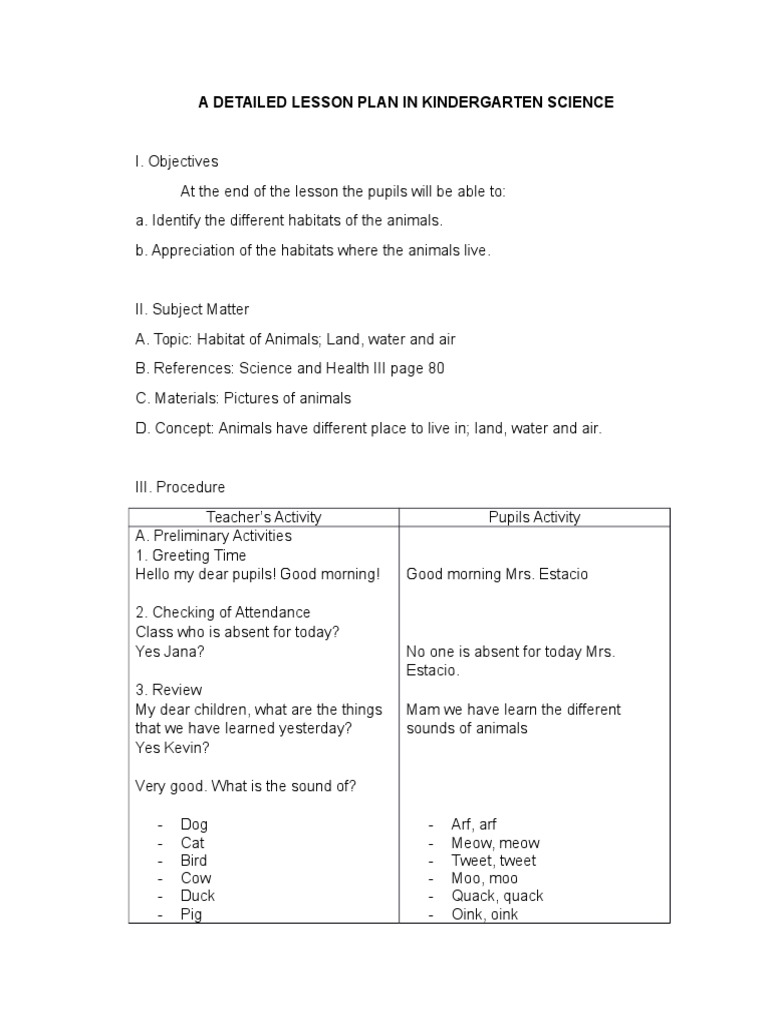 A Detailed Lesson Plan in Kindergarten Science | PDF | Old Mac Donald ...