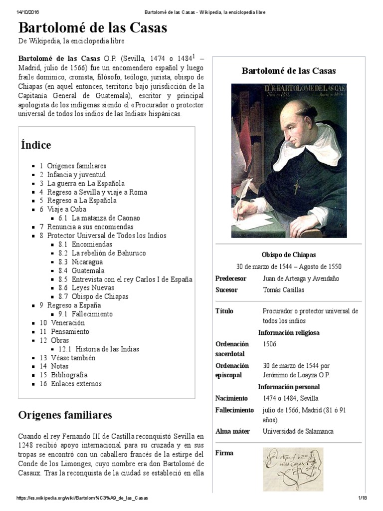 Bartolomé de Las Casas - Wikipedia, La Enciclopedia Libre | PDF ...
