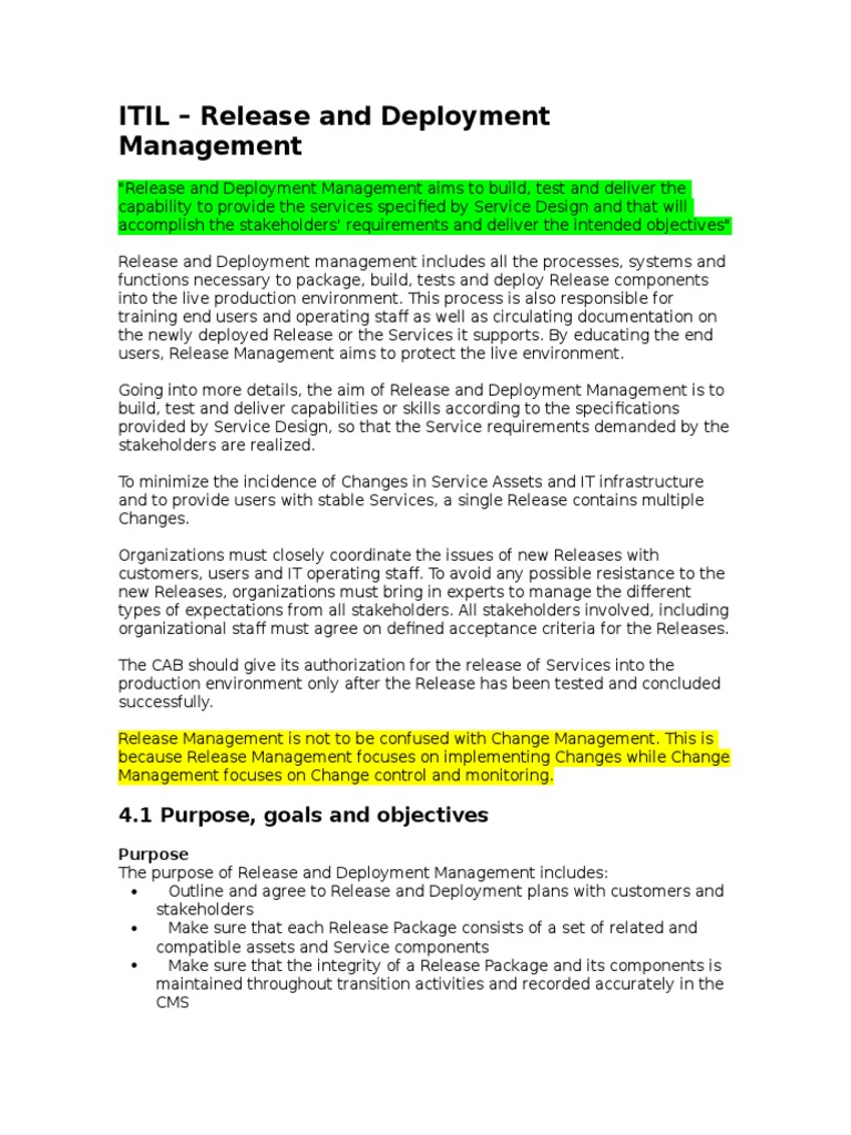 ITIL - Release and Deployment Management | PDF | Business Process ...