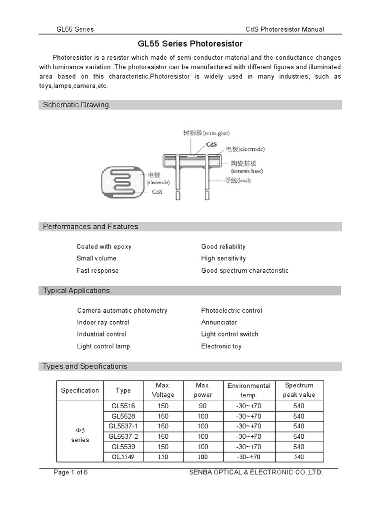 GL55 Series Photoresistor | PDF | Electrical Resistance And Conductance ...