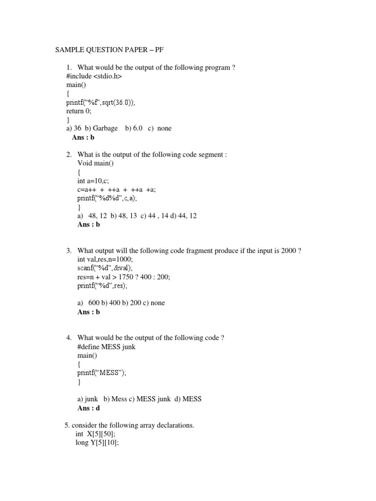 Sample Question Paper 1 - PF | PDF | C (Programming Language ... Sample Question Paper 1 - PF | PDF | C (Programming Language ...