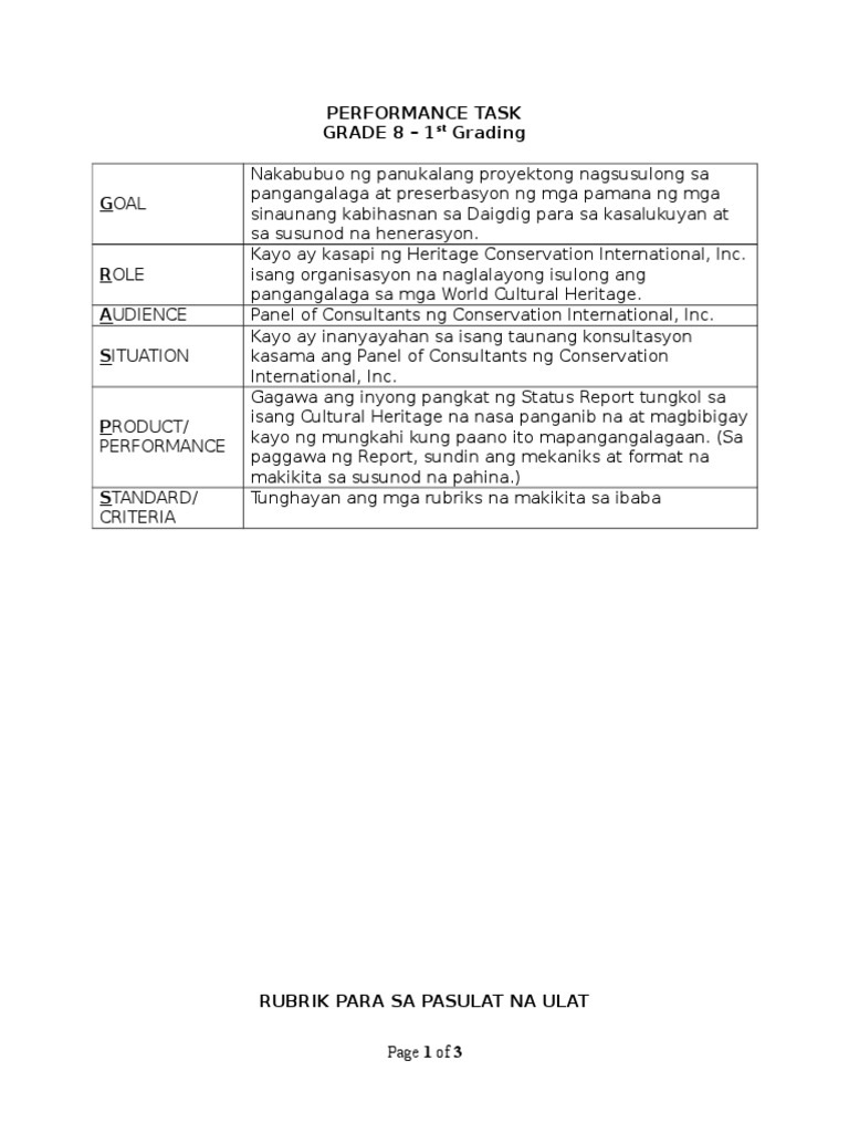 Performance Task - Grade 8 - 1st Grading | PDF