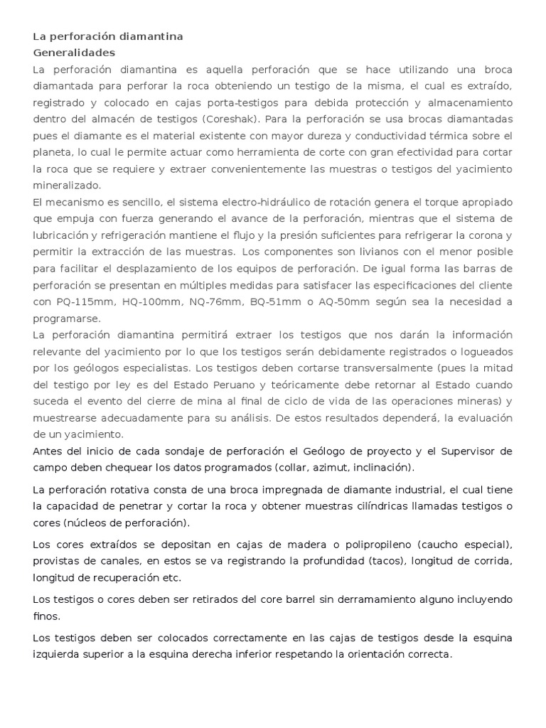 Muestreo de Testigos | PDF | Calidad (comercial) | Minería