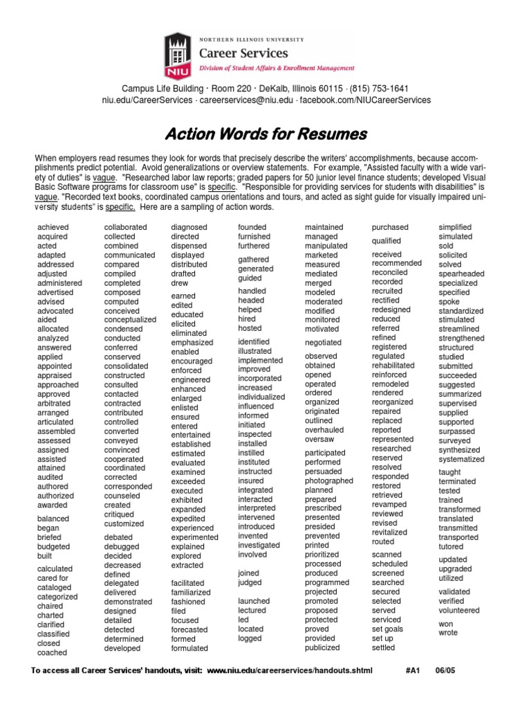Action Words For Resumes | PDF | Disability | Cognition