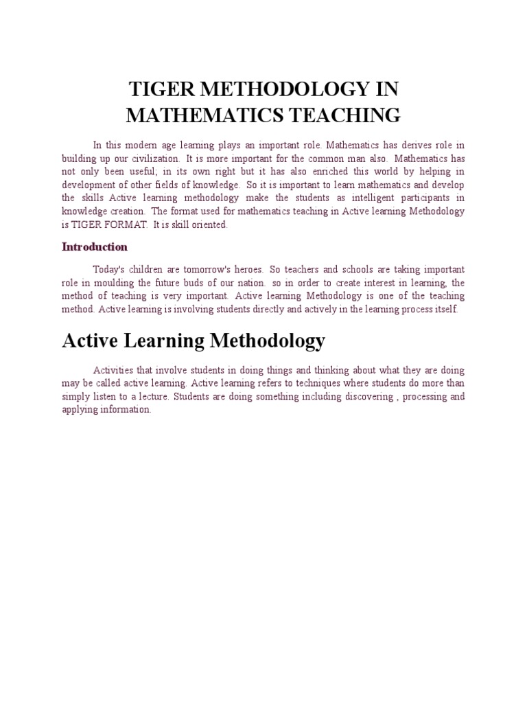 TIGER Methodology in Math Teaching | PDF | Lecture | Teaching Mathematics