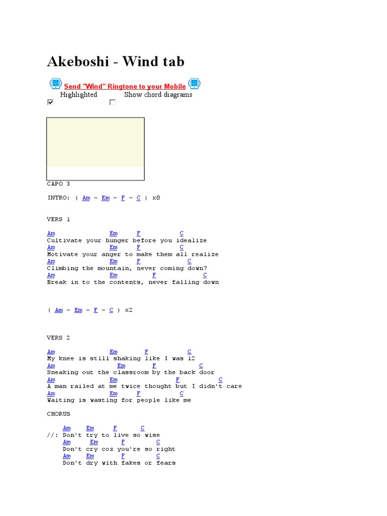 Akeboshi - Wind Guitar Tab | PDF