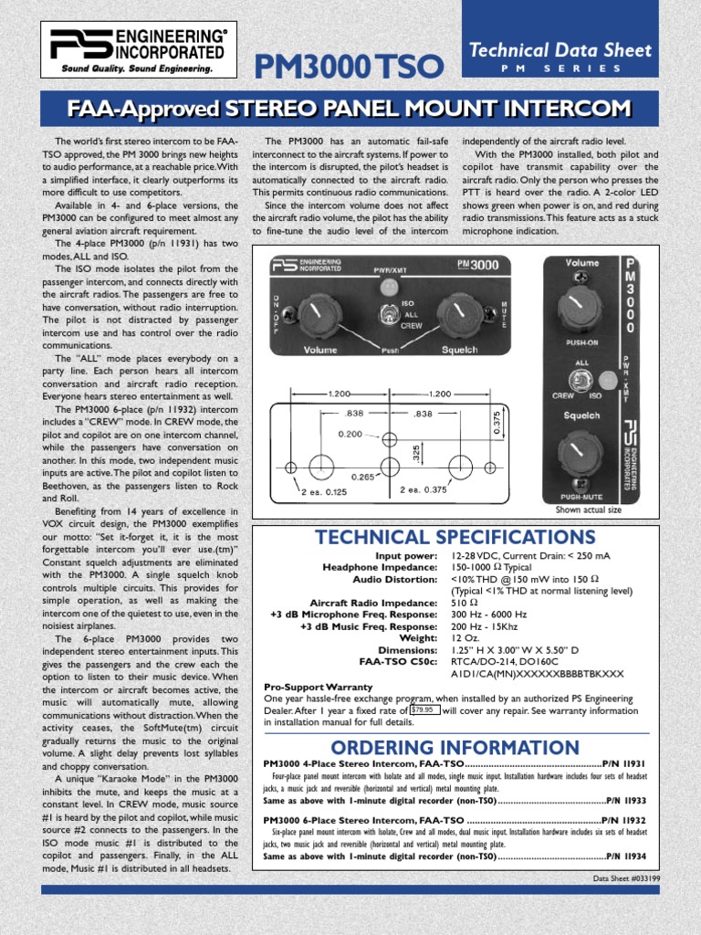 PM3000 TSO: Faa-Approved Stereo Panel Mount Intercom | PDF | Headphones ...