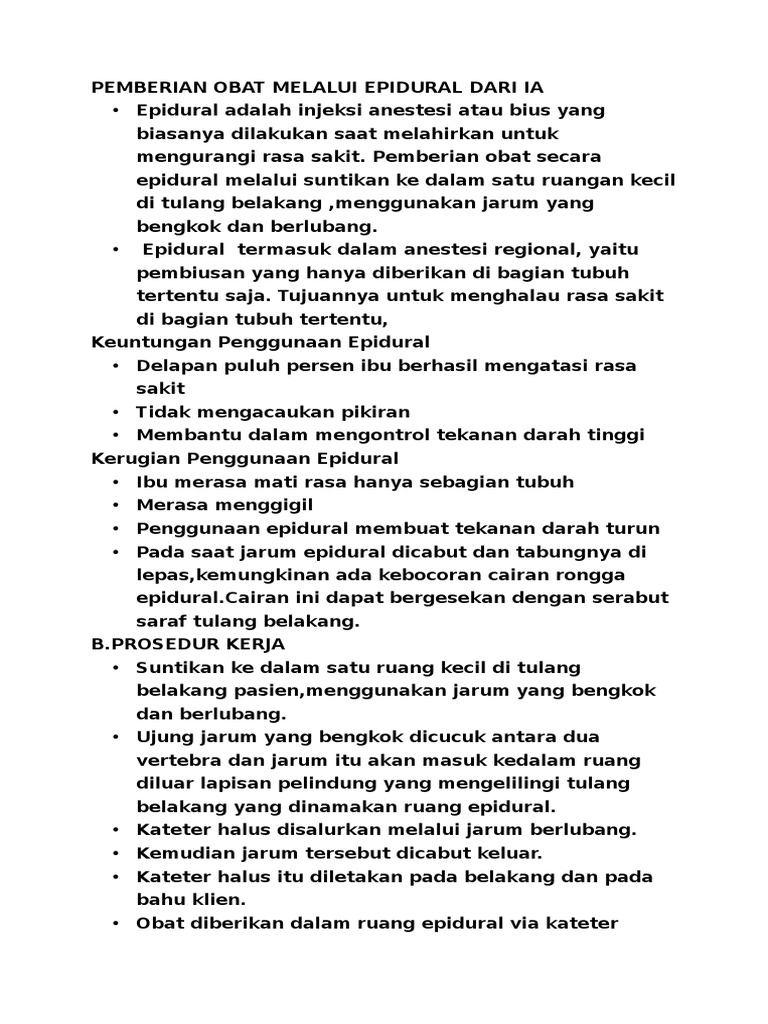 Pemberian Obat Melalui Epidural Dari Ia | PDF