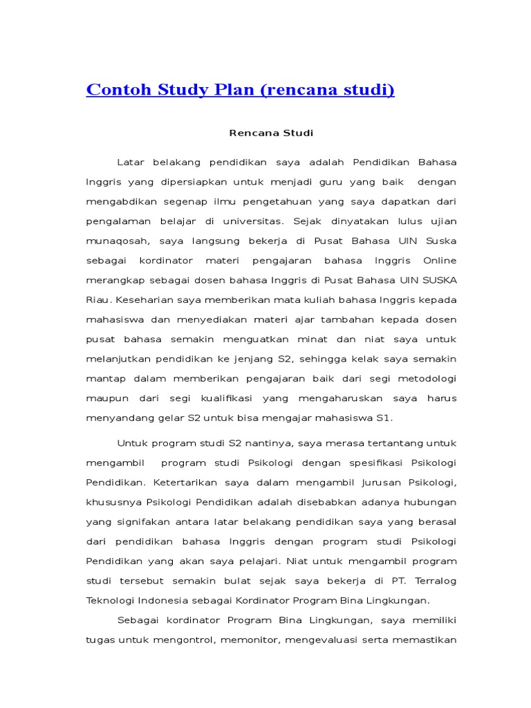 Contoh Study Plan | PDF