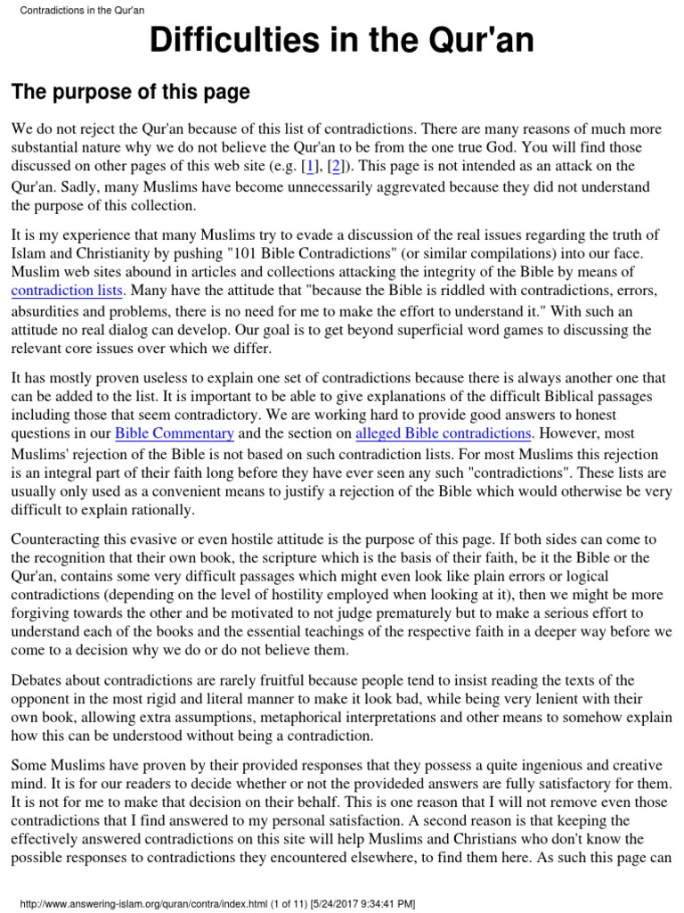 Quran Contradictions (Answering Islam) | PDF | Prophets And Messengers ...