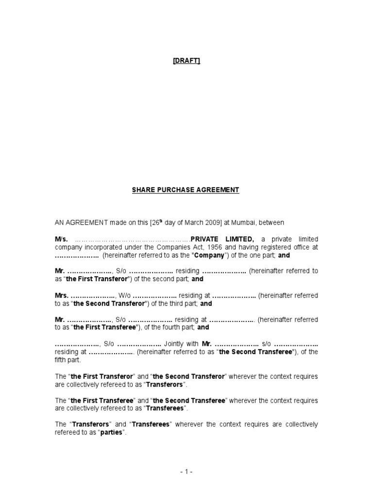Share Purchase Agreement Template | PDF | Arbitration | Indemnity